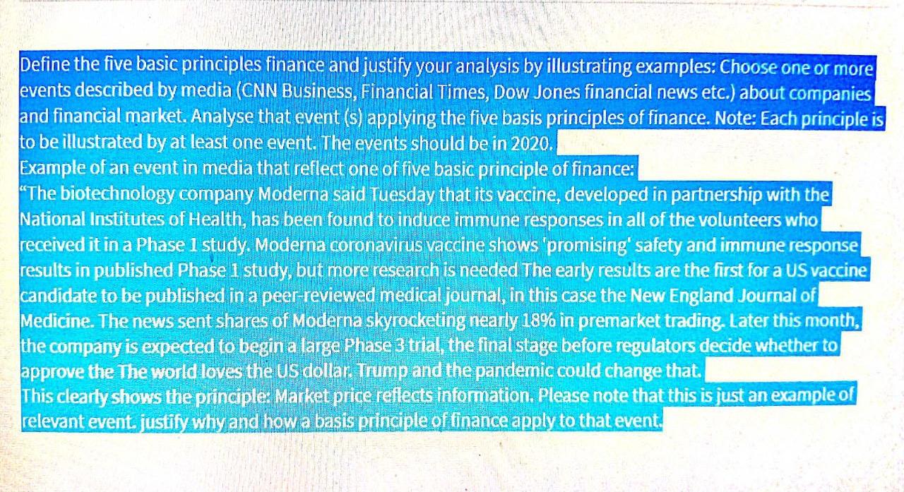 Solved Define the five basic principles finance and justify | Chegg.com