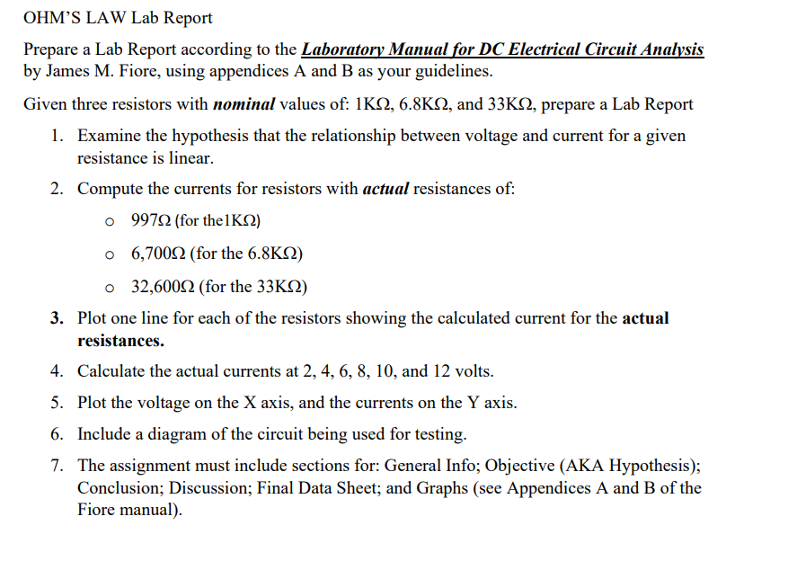 Solved OHM'S LAW Lab Report Prepare a Lab Report according | Chegg.com