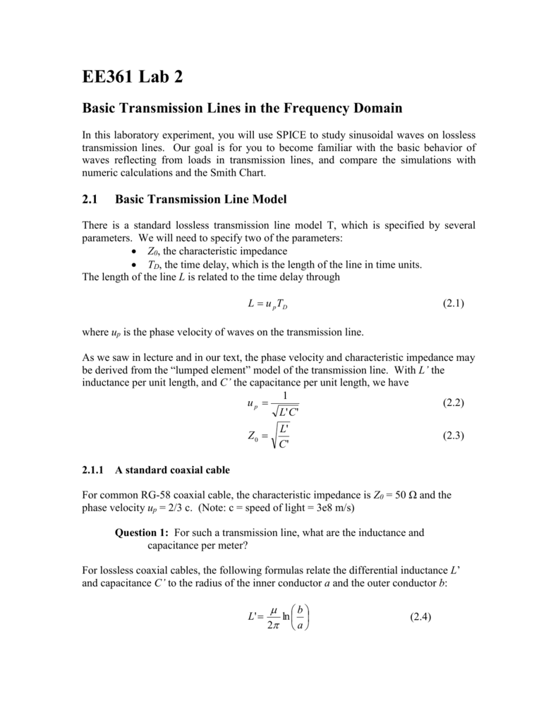 Solved EE361 Lab 2 Basic Transmission Lines in the Frequency | Chegg.com