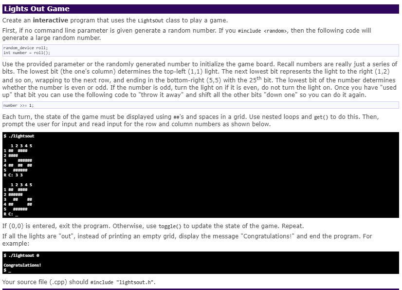 Solved Lights Out Game Create an interactive program that | Chegg.com