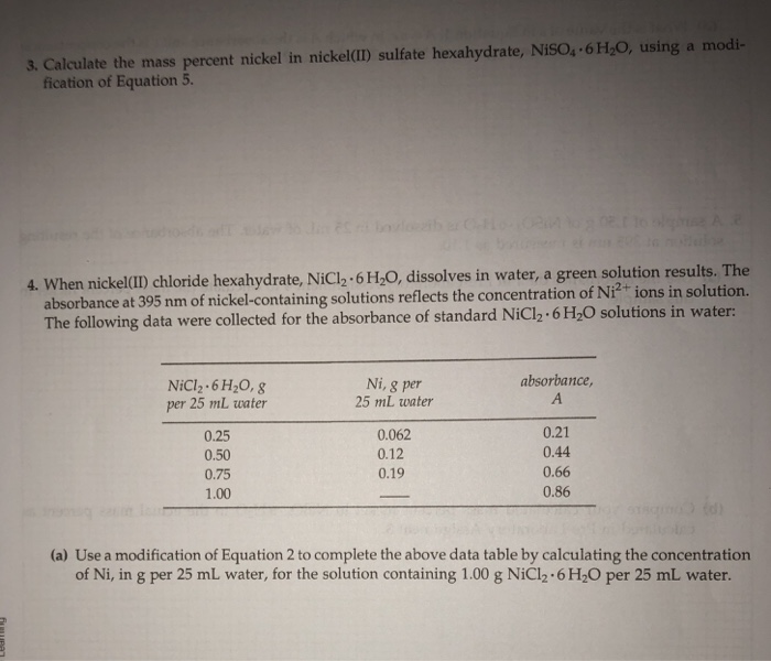 3. Calculate the mass percent nickel in nickel(ID) | Chegg.com