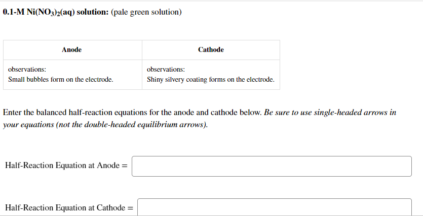 Solved 0.1-M Ni(NO3)2(aq) solution: (pale green solution) | Chegg.com