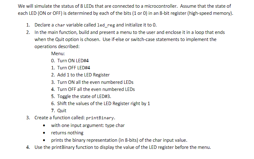Solved We will simulate the status of 8 LEDs that are | Chegg.com