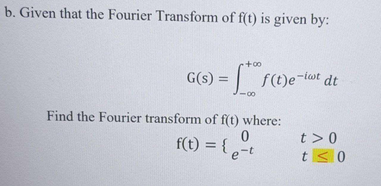 Solved b. ﻿Given that the Fourier Transform of f(t) ﻿is | Chegg.com