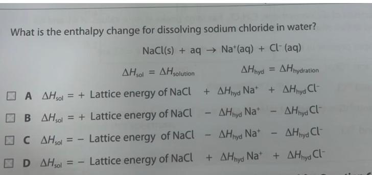 Solved What is the enthalpy change for dissolving sodium | Chegg.com