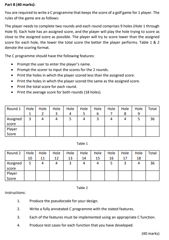 Solved Part B (40 marks): You are required to write a C | Chegg.com