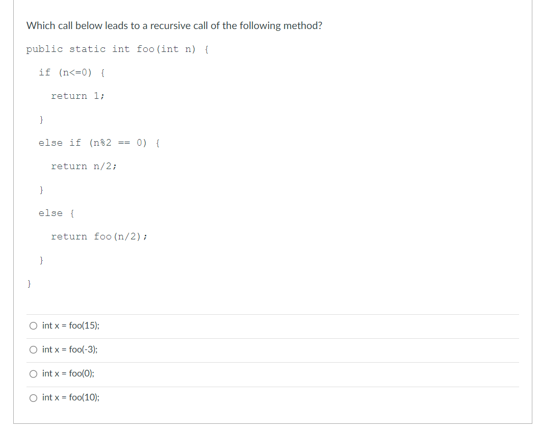 Solved Which call below leads to a recursive call of the | Chegg.com