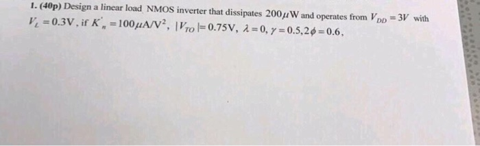 Solved 1. (40p) Design a linear load NMOS inverter that | Chegg.com