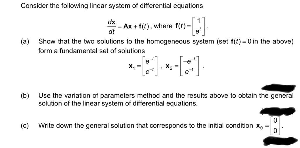 Solved Consider the following linear system of differential | Chegg.com