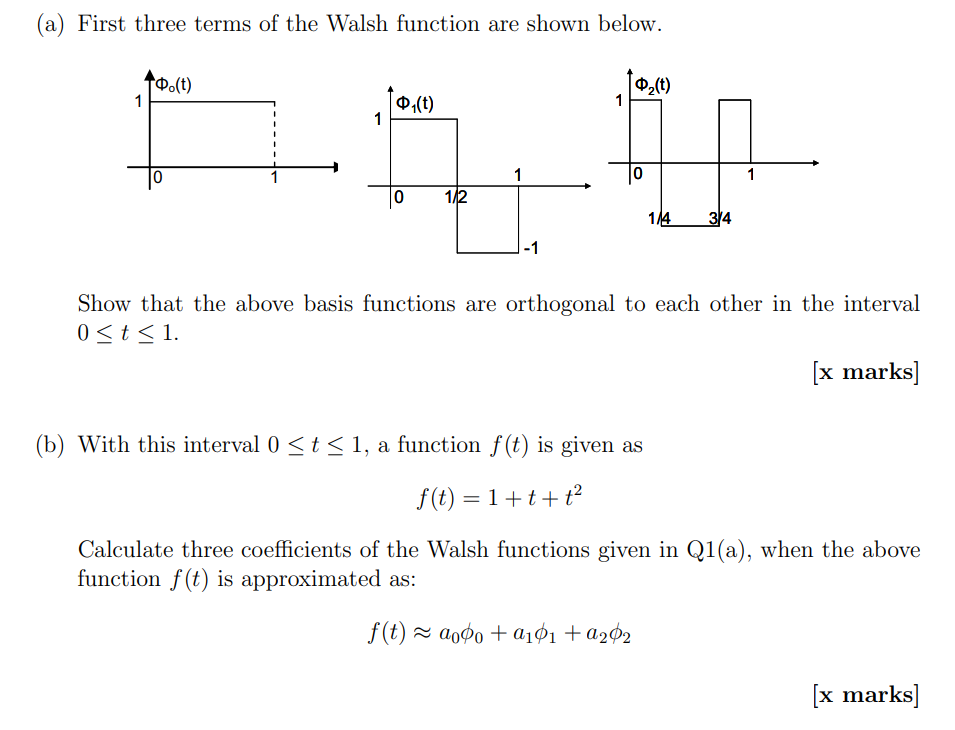 Solved (a) First three terms of the Walsh function are shown | Chegg.com