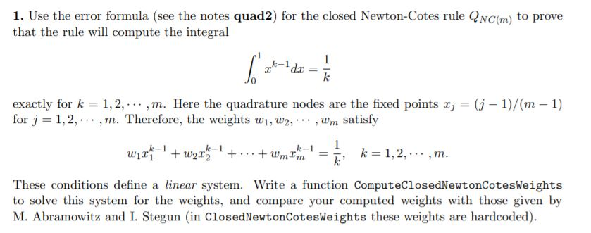 1. Use the error formula (see the notes quad2) for | Chegg.com