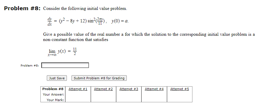 Solved Problem \#8: Consider the following initial value | Chegg.com
