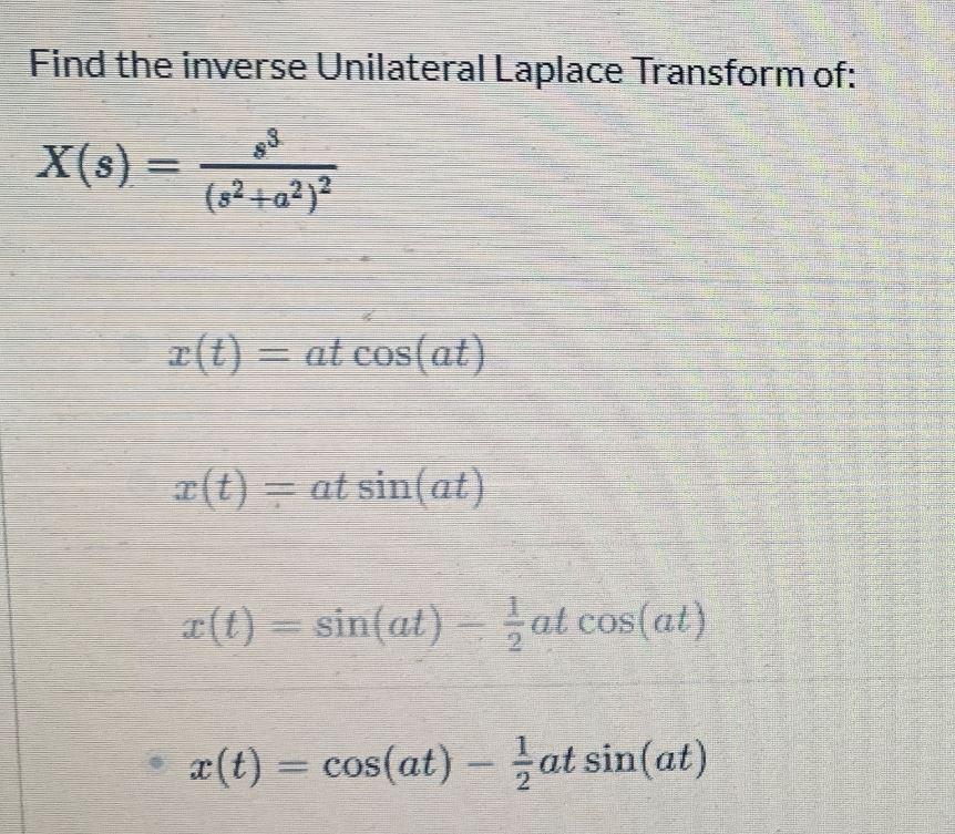 Solved Find the inverse Unilateral Laplace Transform of: | Chegg.com