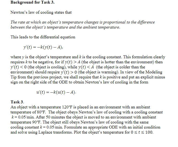 Solved Background for Task 3. Newton's law of cooling states | Chegg.com