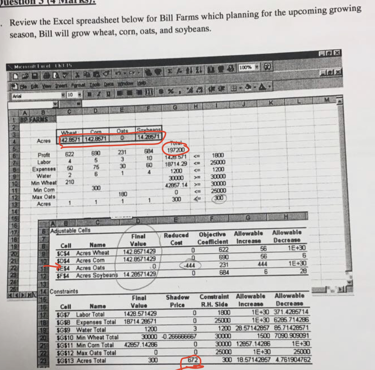 Solved Review the Excel spreadsheet below for Bill Farms | Chegg.com