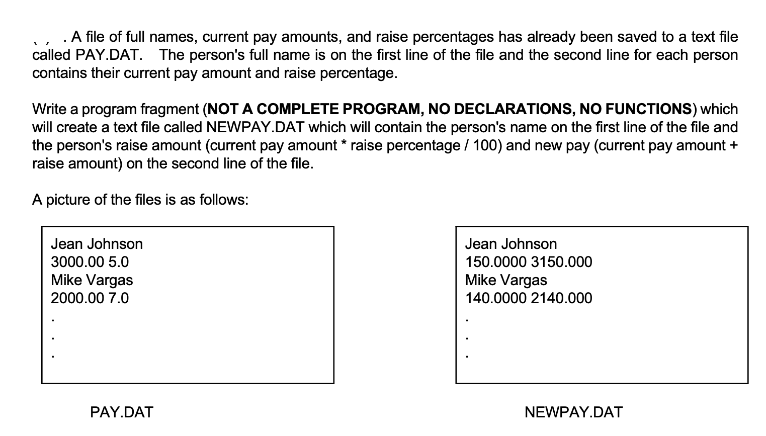 Solved A file of full names, current pay amounts, and raise | Chegg.com
