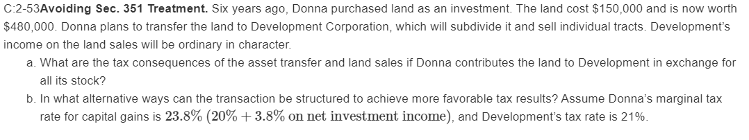 Solved C:2-53Avoiding Sec. 351 Treatment. Six years ago, | Chegg.com