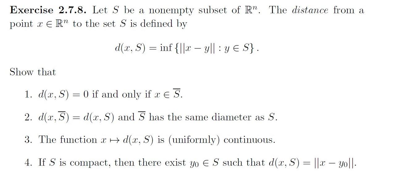 Solved Exercise 2.7.8. Let S be a nonempty subset of R". The | Chegg.com