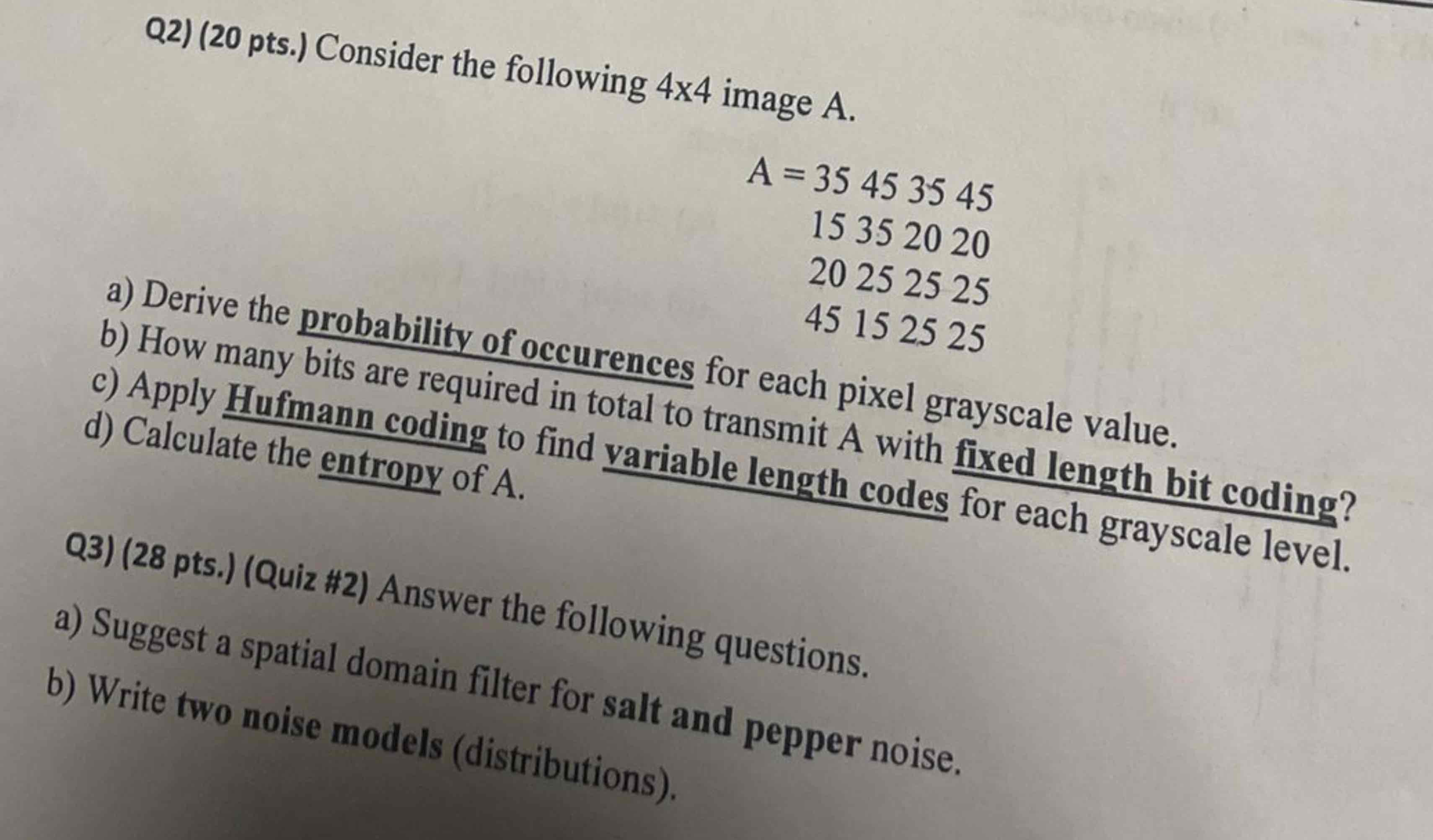 Solved Q2) (20 ﻿pts.) ﻿Consider the following 4×4 ﻿image | Chegg.com