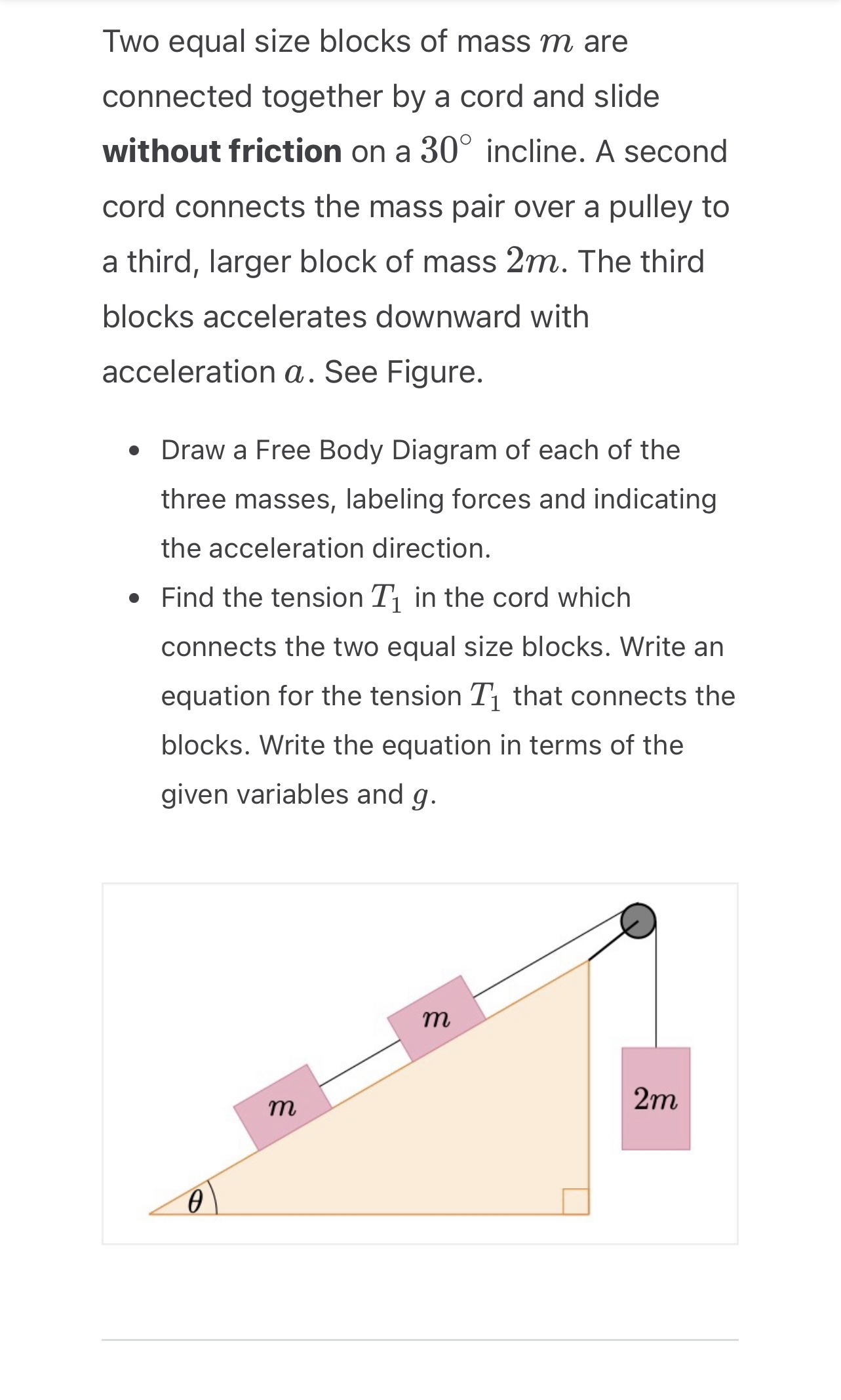 Solved Two equal size blocks of mass m are connected | Chegg.com