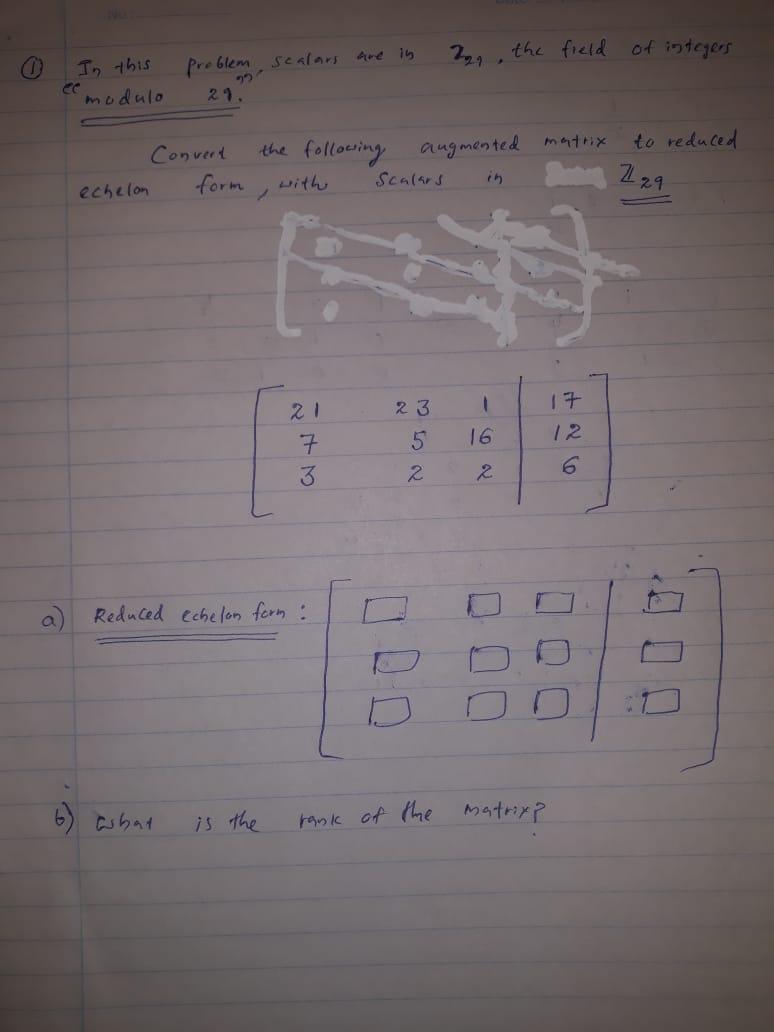 Solved Problem Scalors are in 29, the field of integers In | Chegg.com