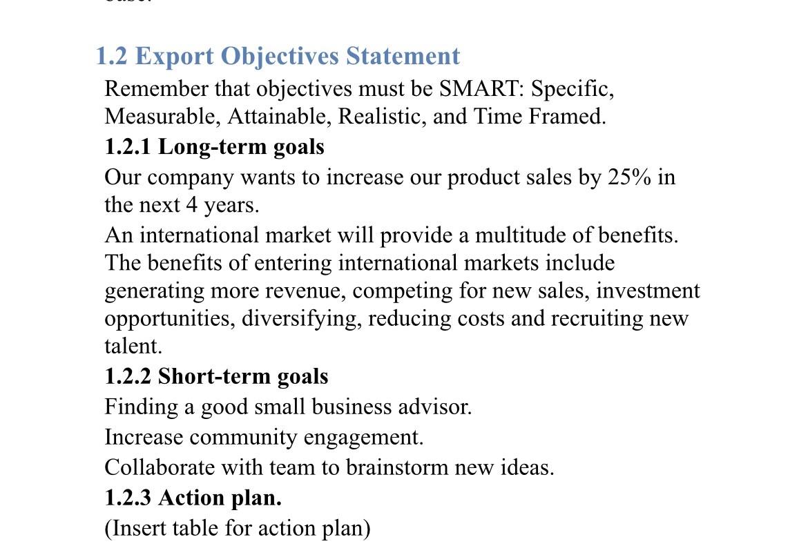 Solved 1.2 Export Objectives Statement Remember that | Chegg.com