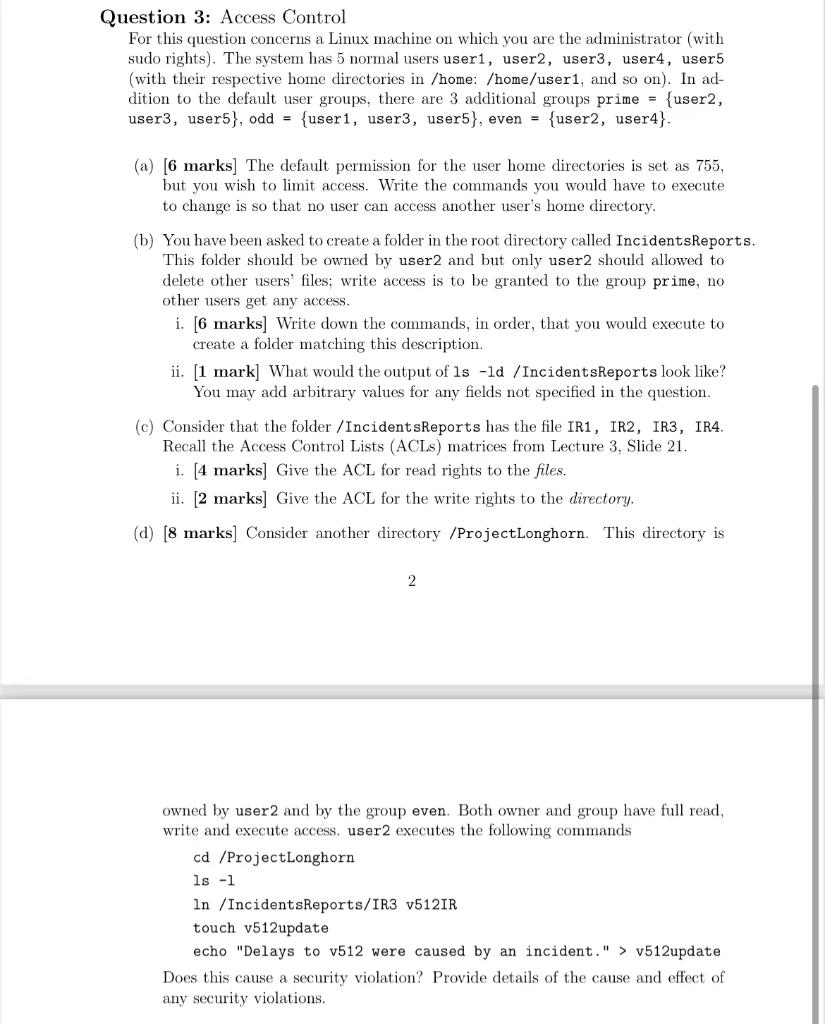 Solved Question 3: Access Control For this question concerns | Chegg.com