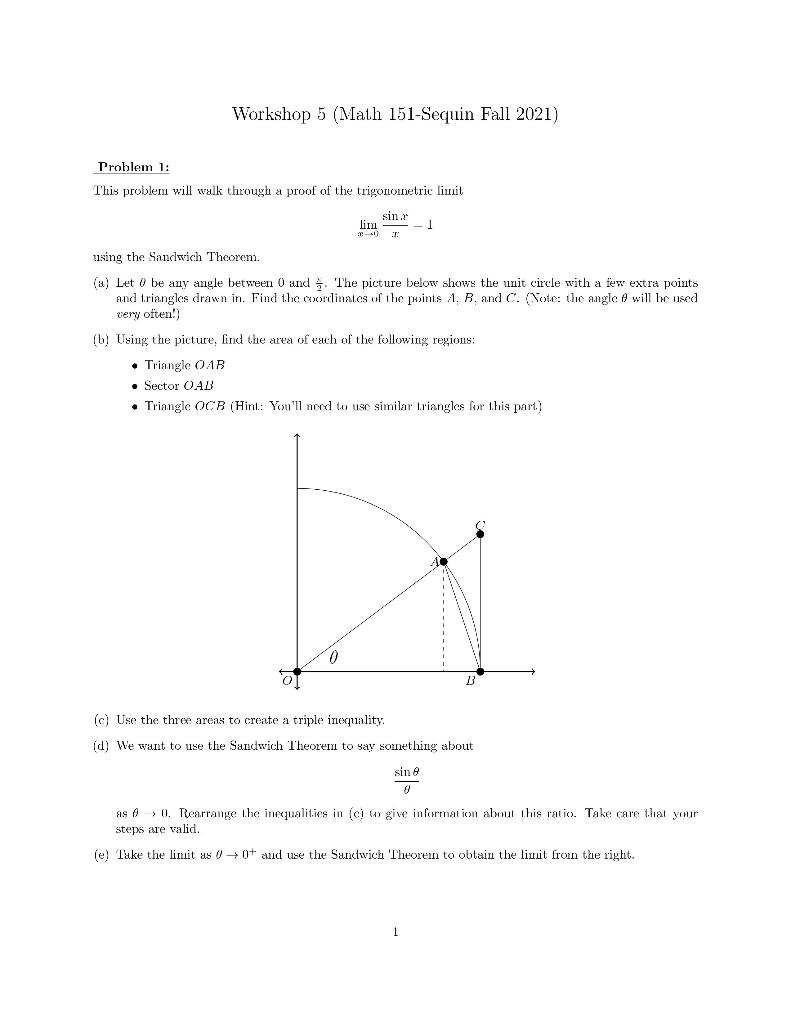 Solved Workshop 5 (Math 151-Sequin Fall 2021) Problem 1: | Chegg.com