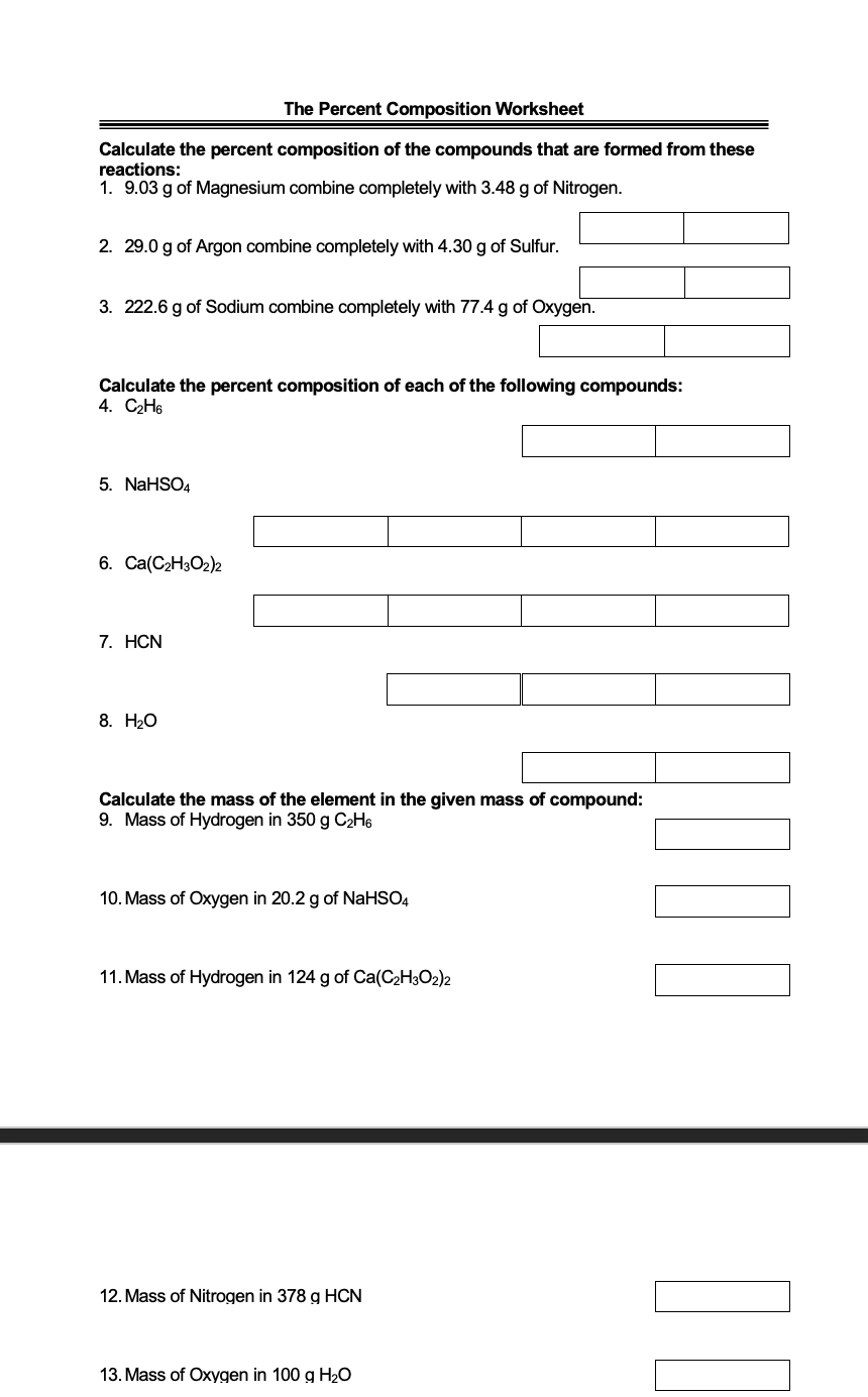 Solved The Percent Composition Worksheet Calculate The Chegg