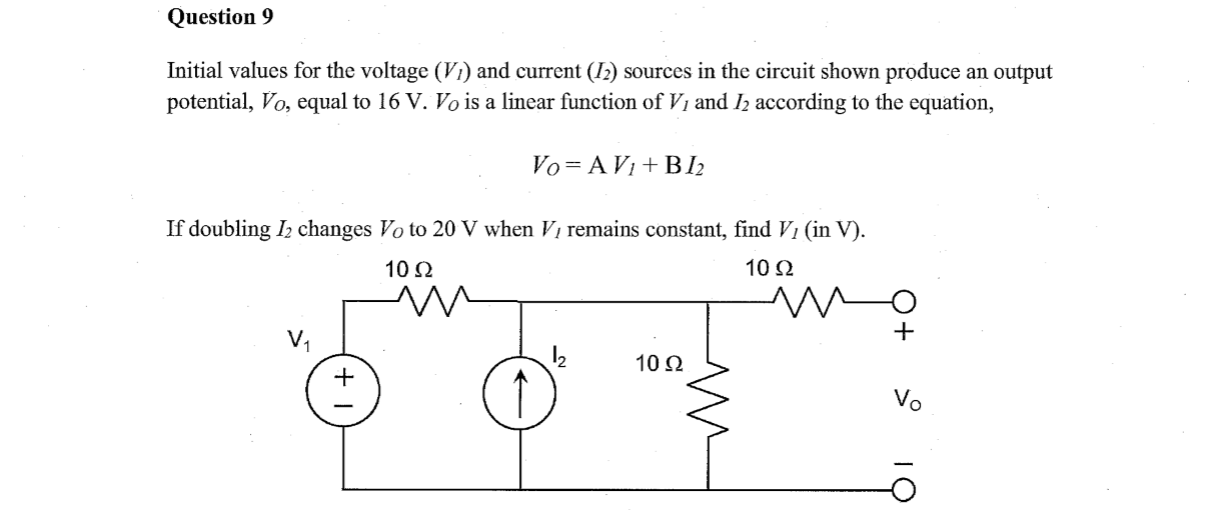 Solved Question 9 Initial values for the voltage (V1) and | Chegg.com