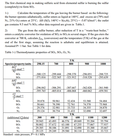 The first chemical step in making sulfuric acid from | Chegg.com