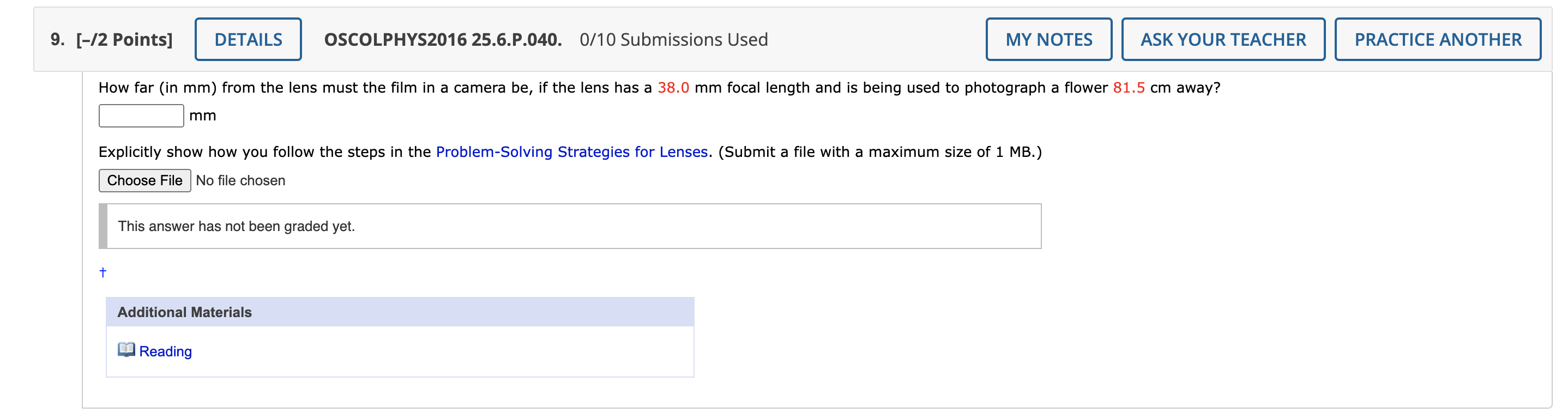 Solved 9 [ 2 Points] Details Oscolphys2016 25 6 P 040