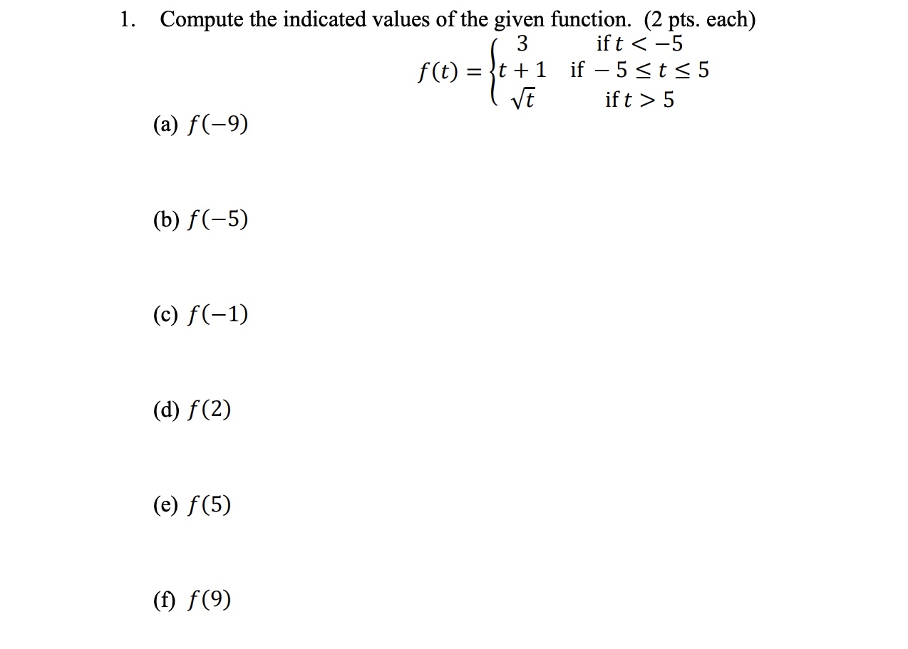 Solved 1. Compute the indicated values of the given | Chegg.com