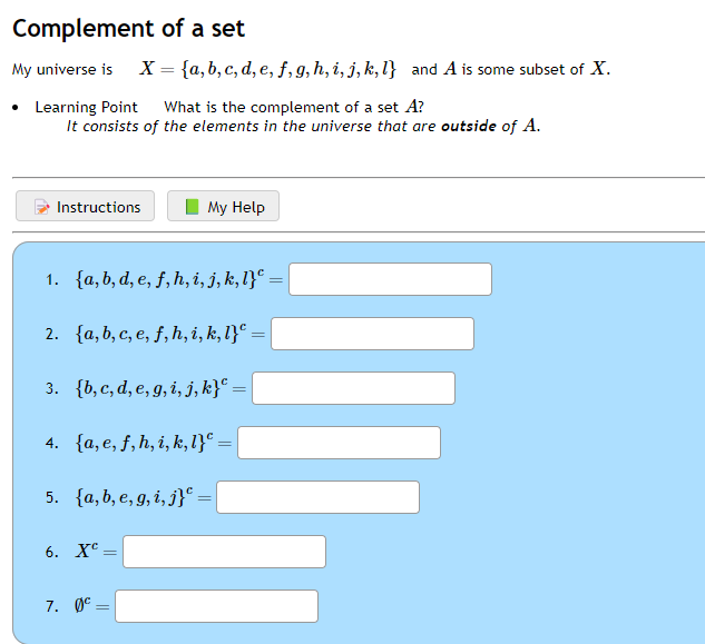 Solved Complement of a set My universe is | Chegg.com