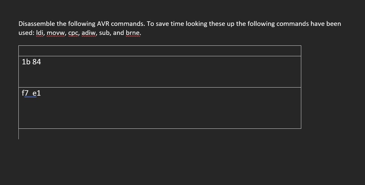 Solved Disassemble the following AVR commands. To save time | Chegg.com