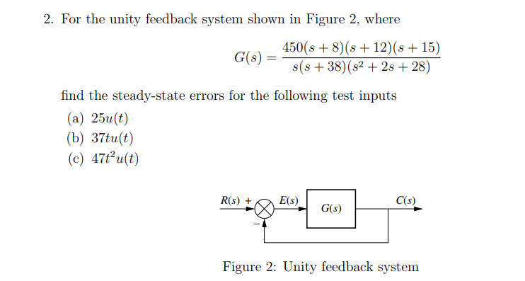 Solved 2. For the unity feedback system shown in Figure 2, | Chegg.com