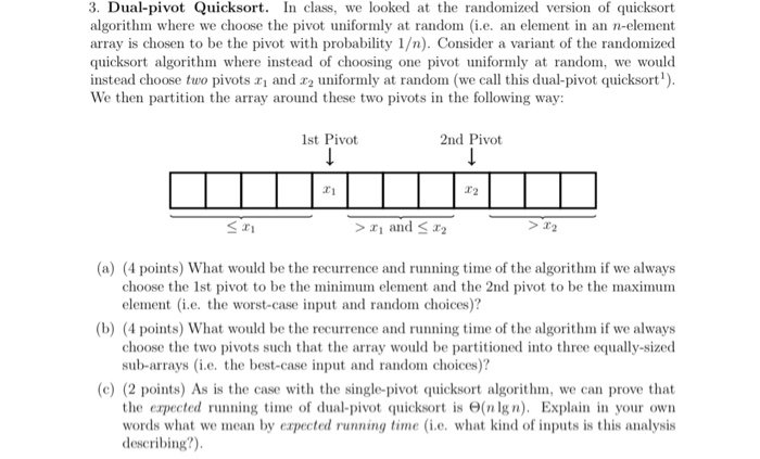 3. Dual-pivot Quicksort. In class, we looked at the | Chegg.com
