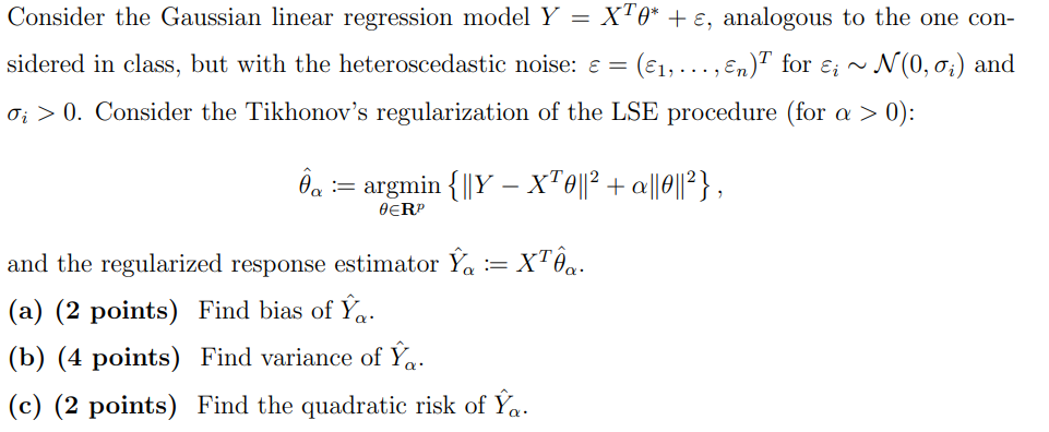 Consider the Gaussian linear regression model | Chegg.com
