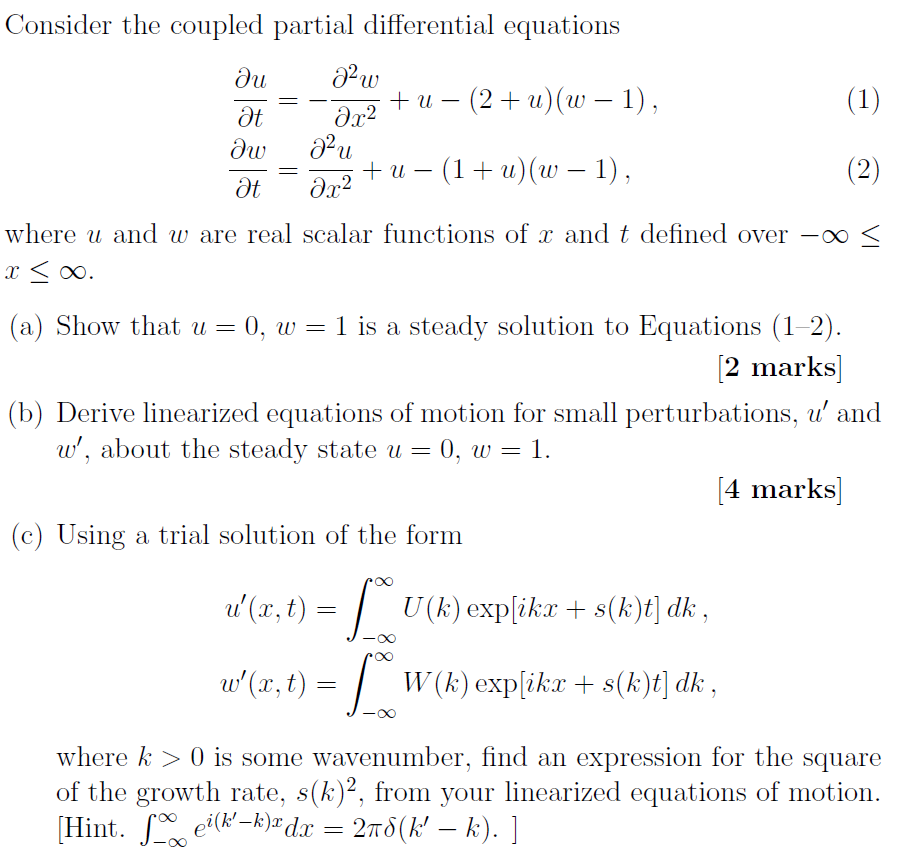 Consider The Coupled Partial Differential Equations