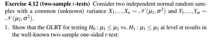 Solved Exercise 4.12 (two-sample t-tests) Consider two | Chegg.com