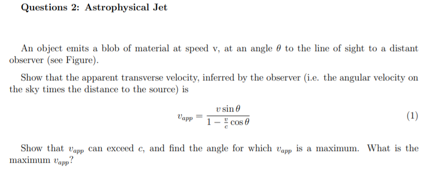 Solved Questions 2: Astrophysical Jet An object emits a blob | Chegg.com
