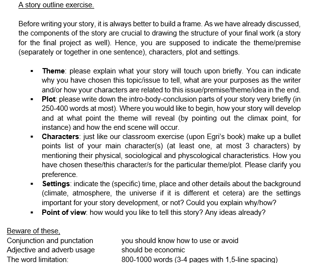 A story outline exercise. Before writing your story, | Chegg.com