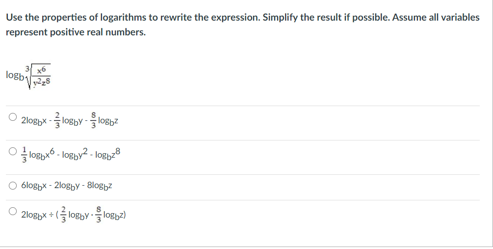 Solved Use the properties of logarithms to rewrite the | Chegg.com