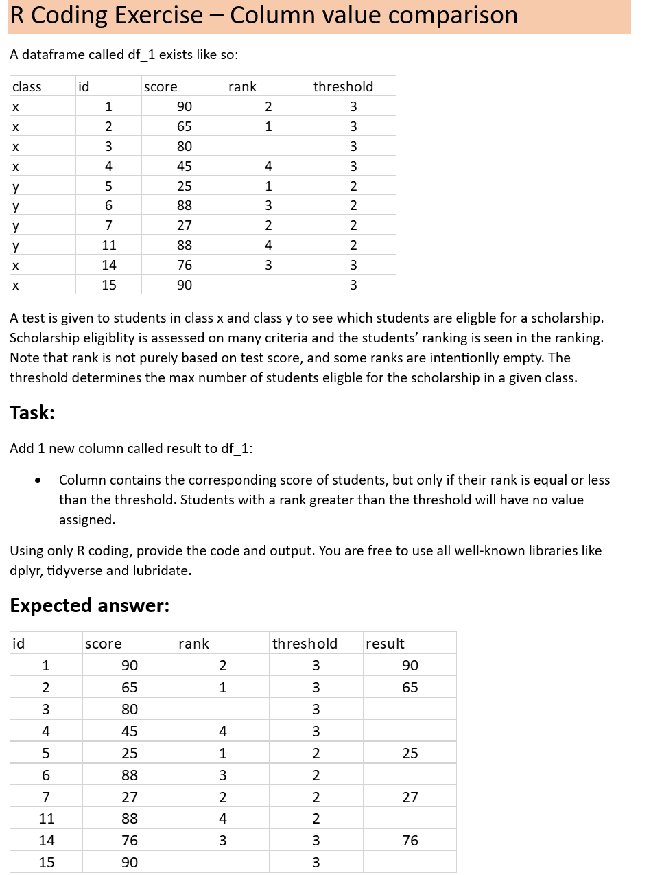Solved R Coding Exercise Column Value Comparison A 7839