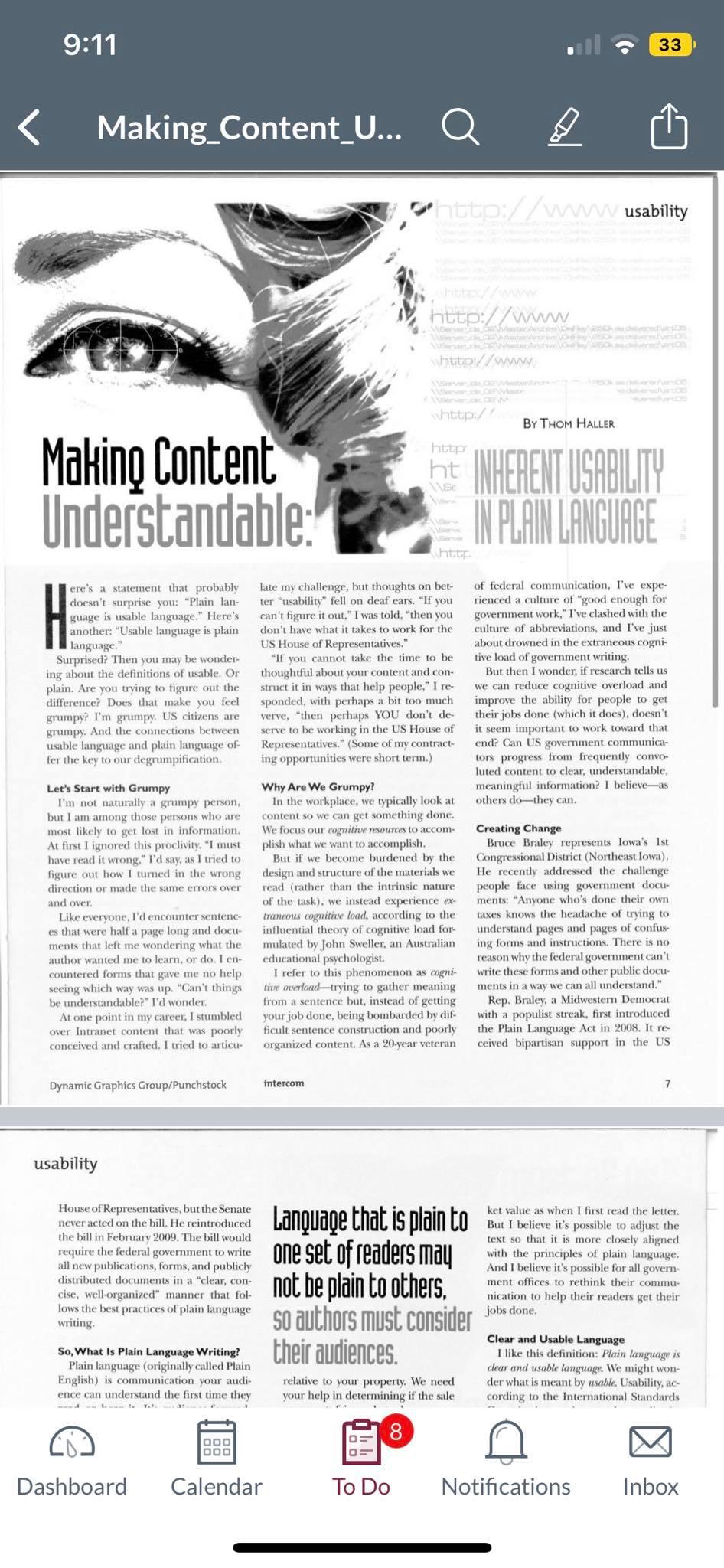 Thom Haller's article "Making Content Understandable: | Chegg.com