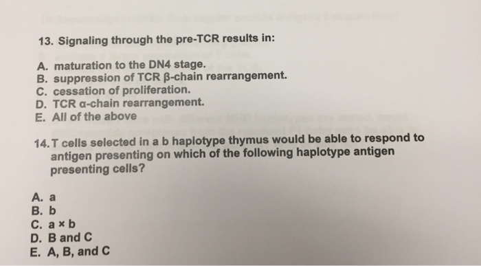 Solved 13. Signaling through the pre-TCR results in: A. | Chegg.com