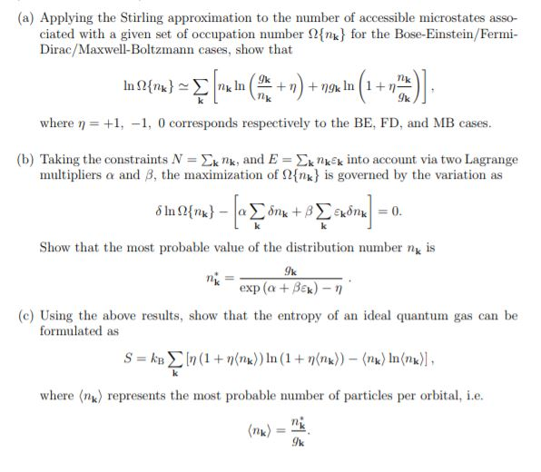 Solved A Applying The Stirling Approximation To The Number