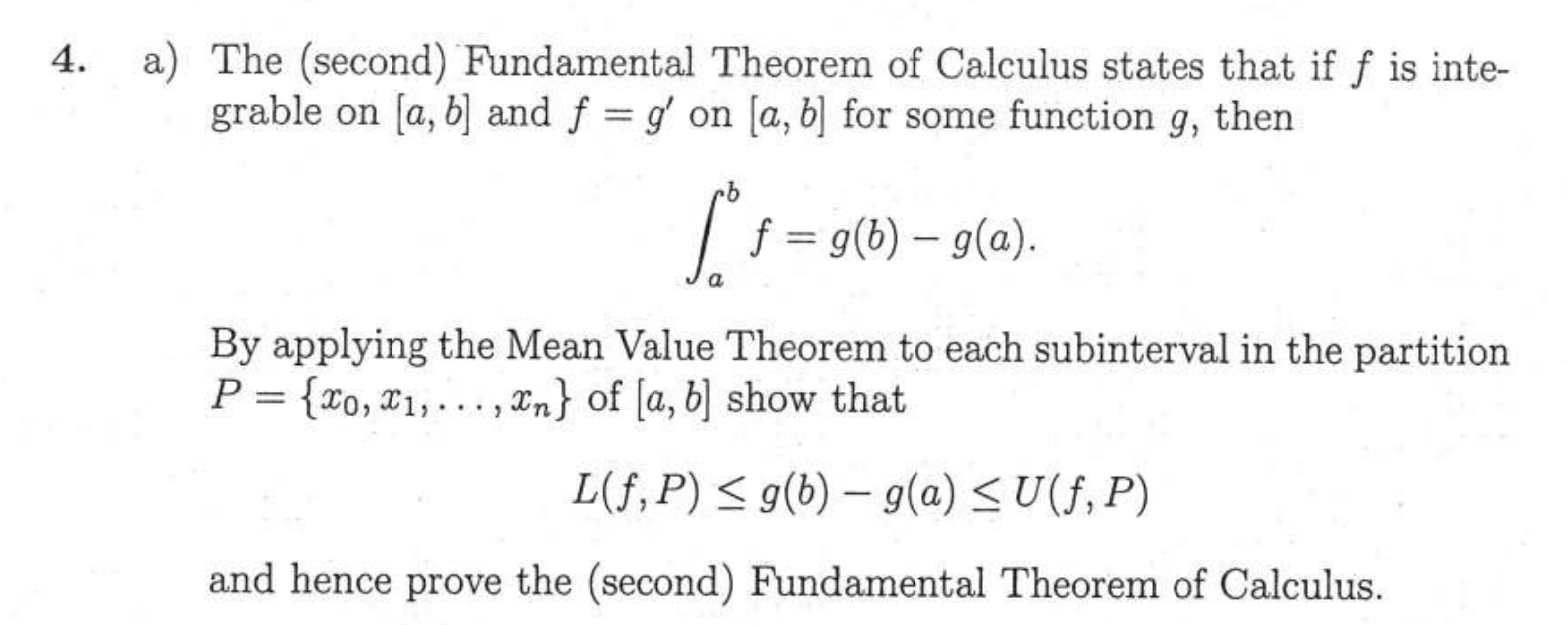 Solved a) The (second) Fundamental Theorem of Calculus | Chegg.com