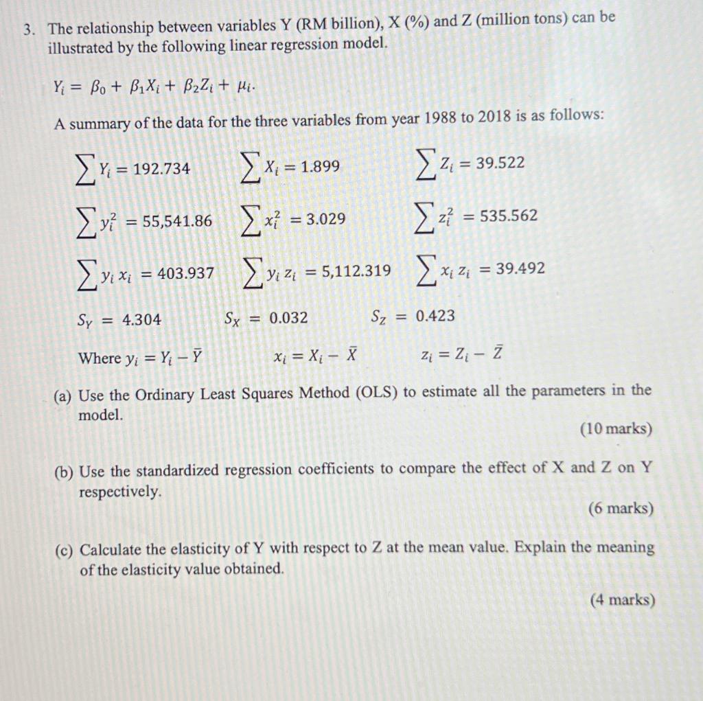 Solved The relationship between variables Y (RM billion), | Chegg.com