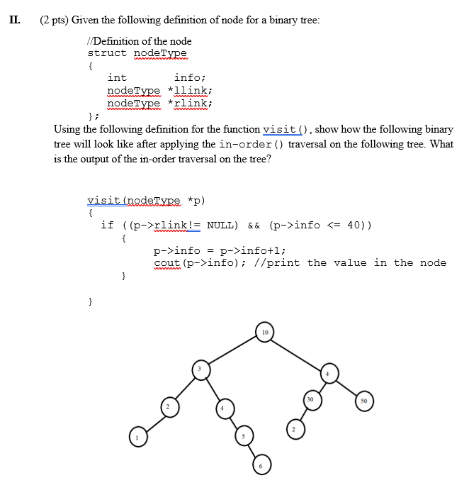 Solved II. (2 pts) Given the following definition of node | Chegg.com